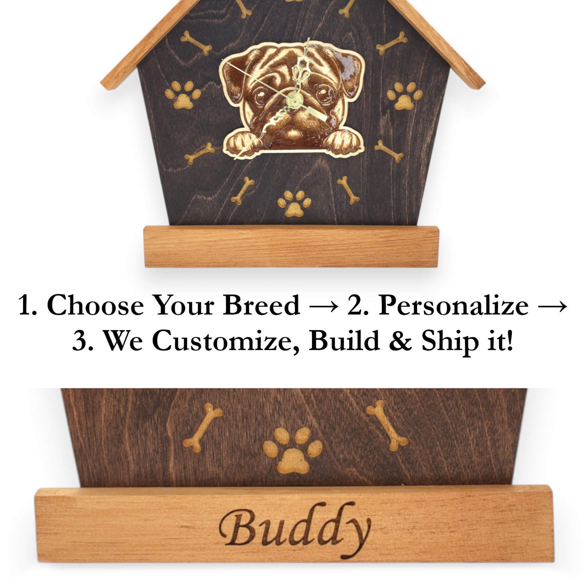 Pug Peeking Dog Clock | Personalized Dog Wall Clock Gift – DogPound ...
